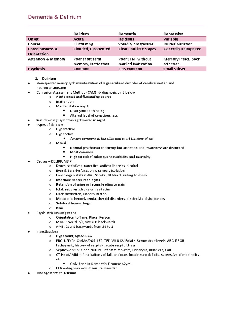 Dementia & Delirium | PDF | Dementia | Parkinson's Disease