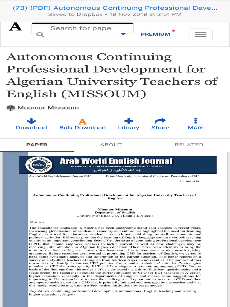 (PDF) Autonomous Continuing Professional Development For Algerian University Teachers of English ...