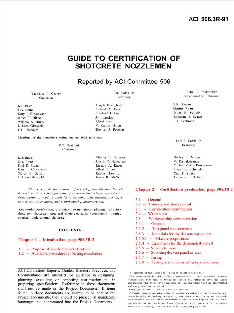 Guide To Certification of - Shotcrete Nozzlemen - Aci - 506 - 3R - 91 ...