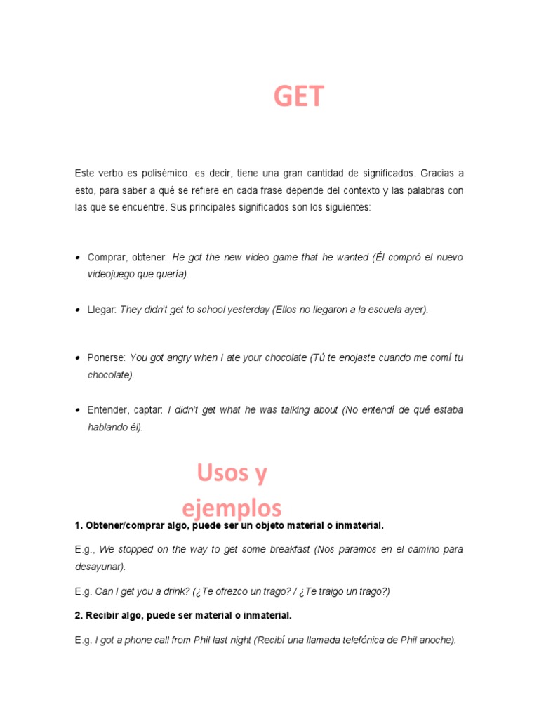 Usos Del Verbo Get | PDF