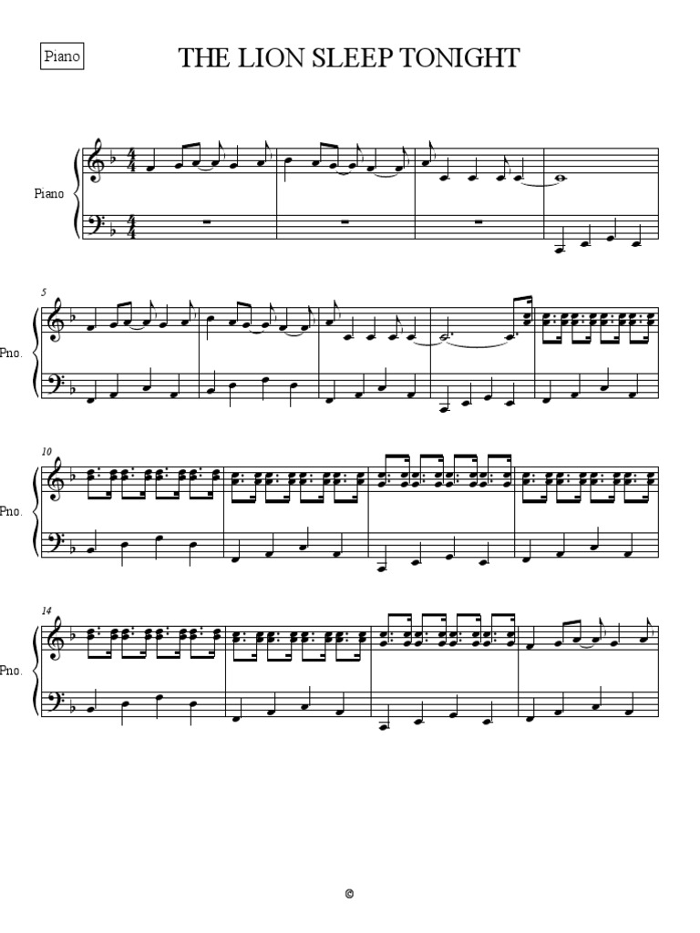 THE LION SLEEP TONIGHT - Piano | PDF