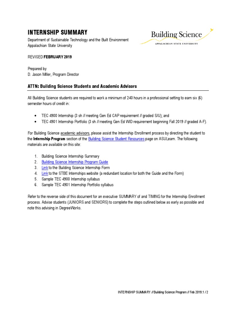 Building Science Internship Enrollment Guide | PDF | Internship | Job ...