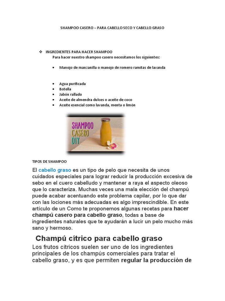 Shampoo Casero | PDF | Champú | Huevo como alimento
