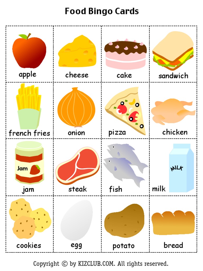 Food Bingo Cards Printable