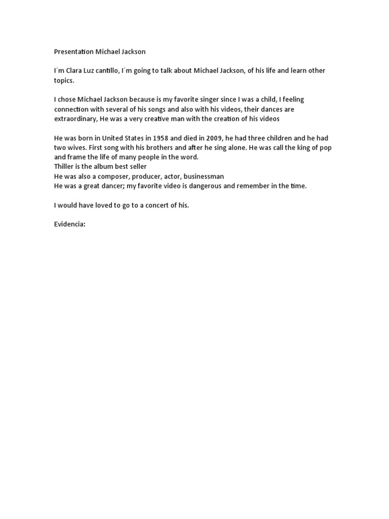 Presentation Michael Jackson Ingles | PDF | Michael Jackson