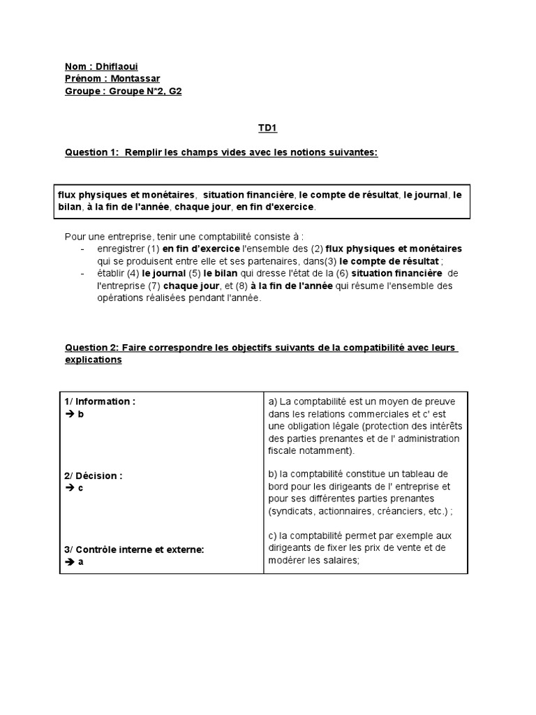 TD1 | PDF | Comptabilité | Les sociétés