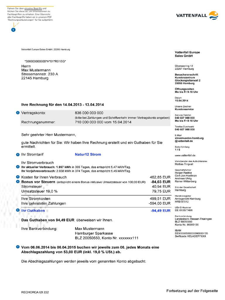 Vattenfall Rechnung | PDF