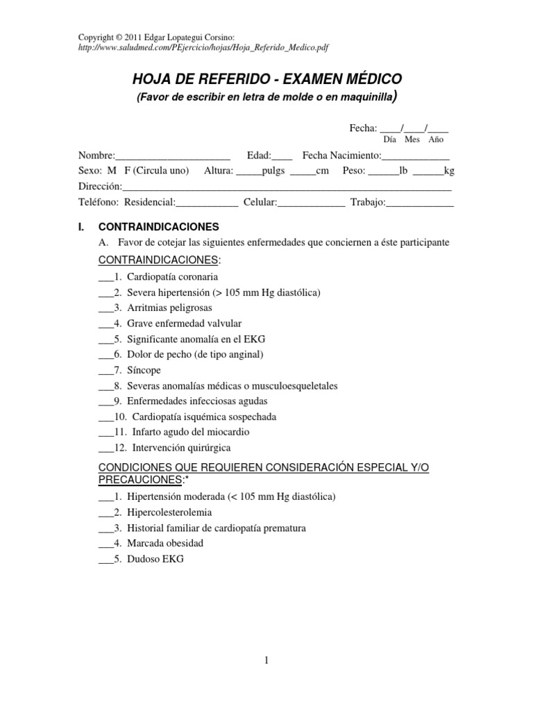Hoja Referido Medico | Descargar gratis PDF | Hipertensión | Medicina ...