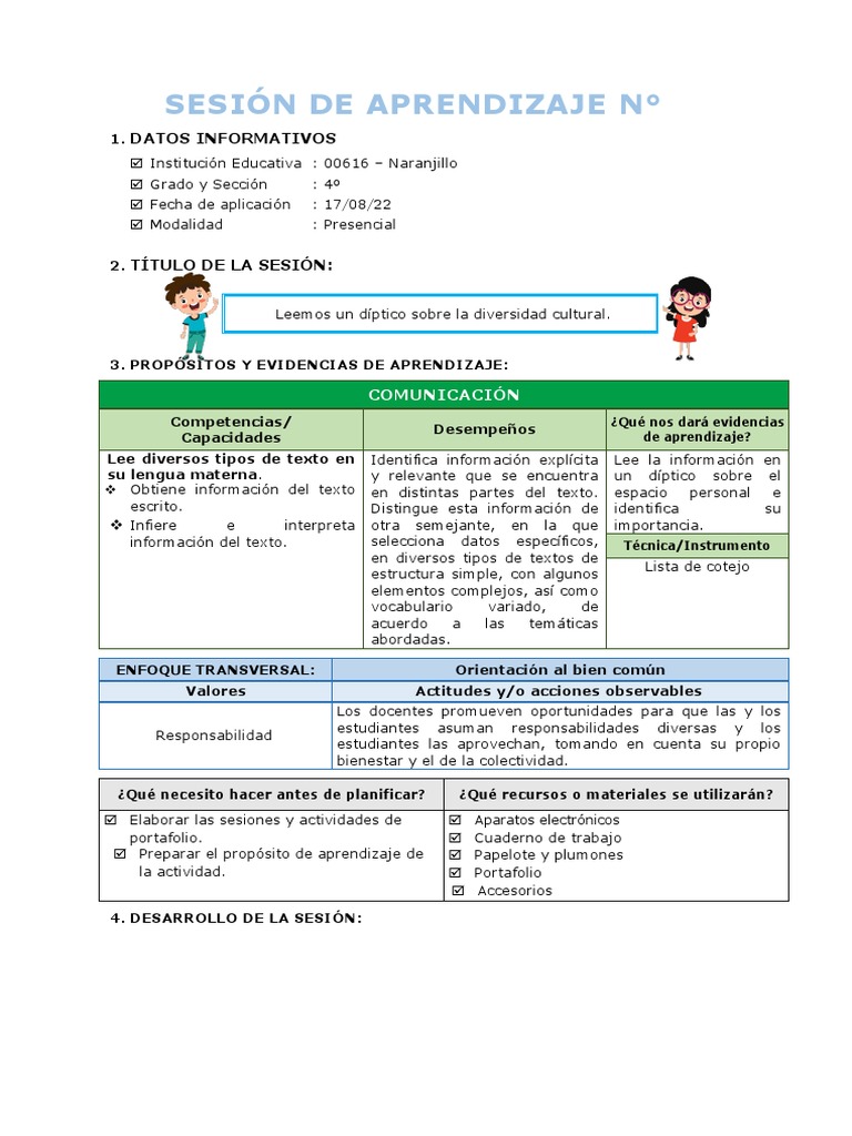 Sesion 4to Grado | PDF | Aprendizaje | Información