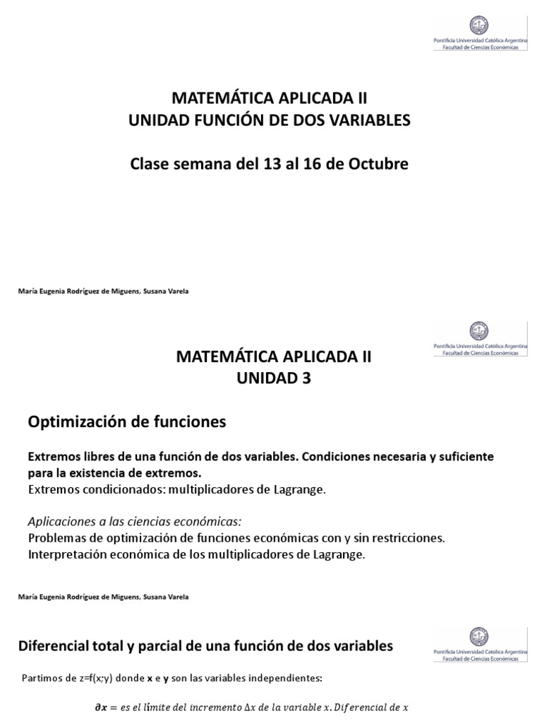 Unidad 2 - Funcion de Dos Variables. Clase 13 Al 16 de Octubre | PDF | Derivado | Función ...