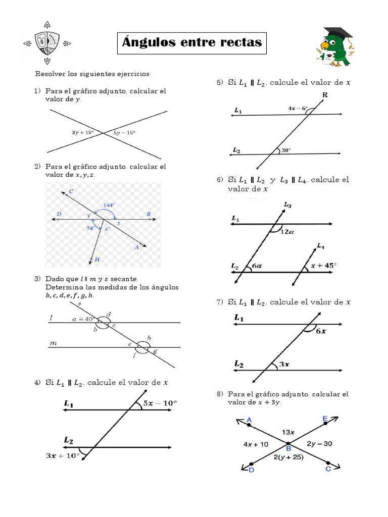 Guía de Ejercicios. Ángulos Entre Rectas | PDF