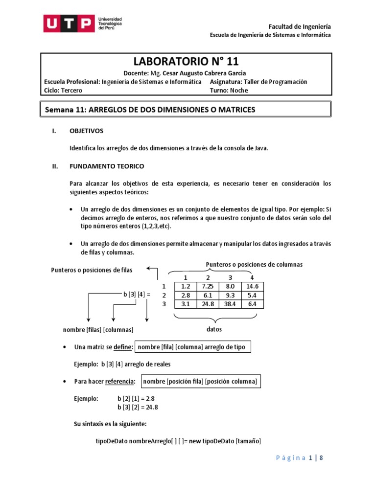 S11.s2-Guia de Laboratorio 11 | Descargar gratis PDF | Estructura de datos de matriz | Matriz ...