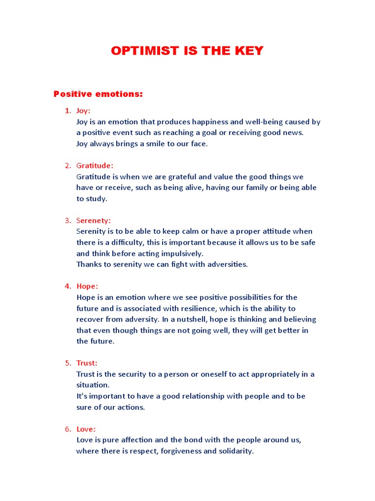 Optimist Is The Key | PDF | Love | Self Esteem