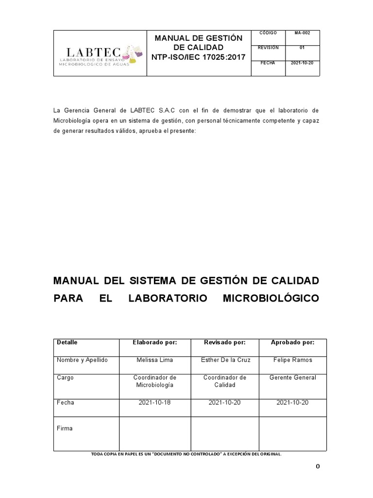 Manual de Calidad de Iso 17025-Labtec | PDF | Calibración | Metrología