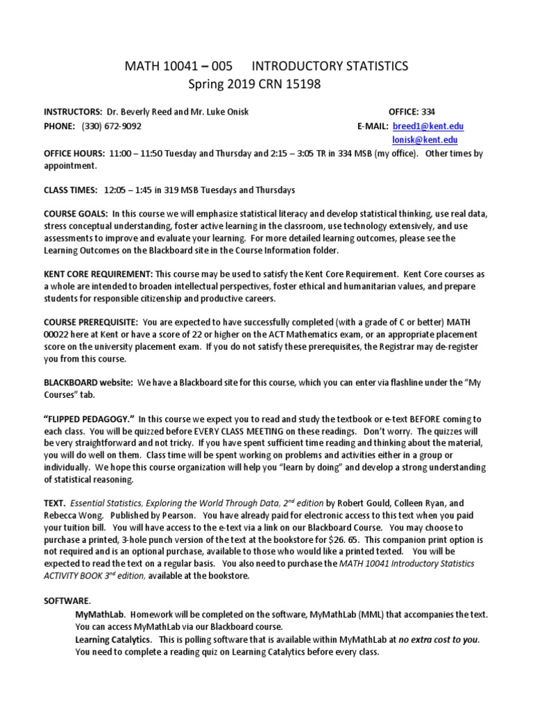 10041_Syllabus_SP19 | PDF | Test (Assessment) | Academic Dishonesty