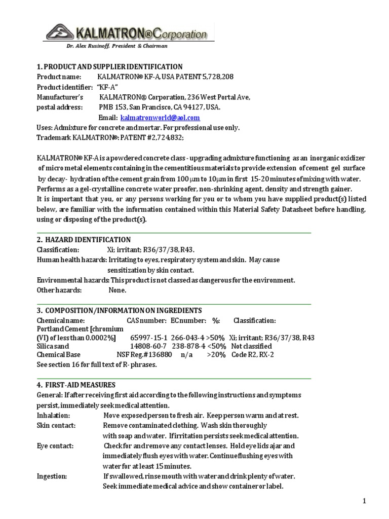 Kf-A MSDS | PDF | Firefighting | Concrete