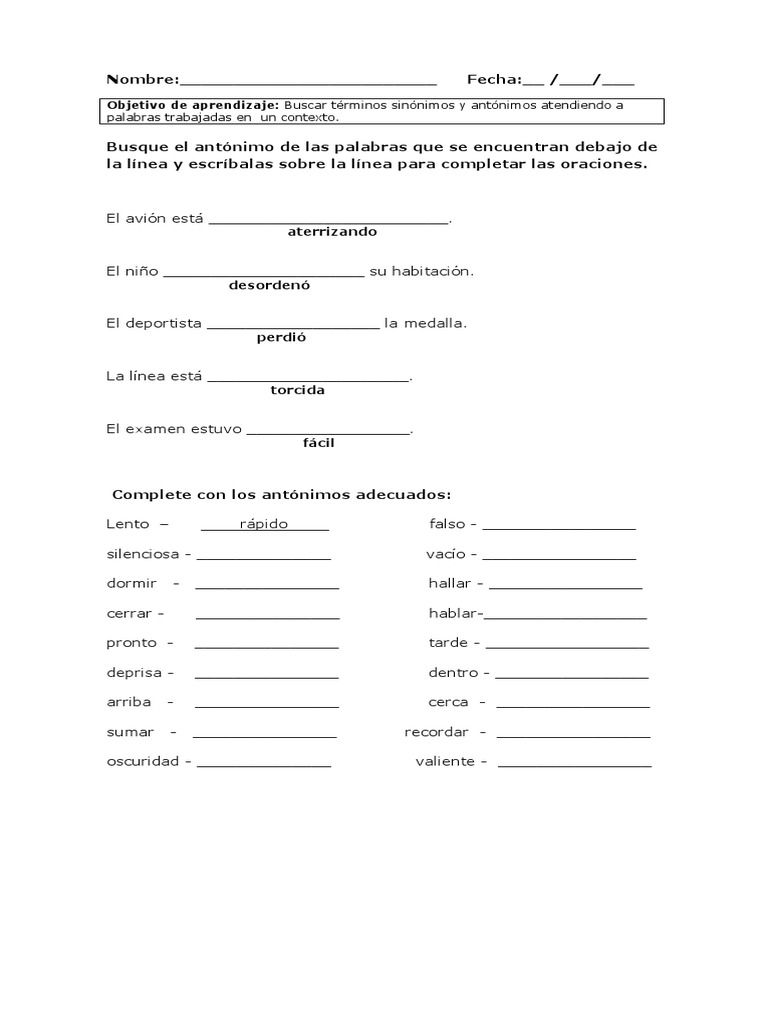 Guia Sinonimos y Antonimos | PDF