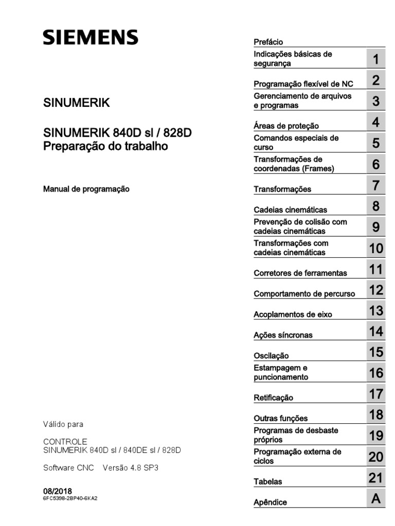 Manual de Programação Siemens SINUMERIK 840D SL / 828D | PDF ...