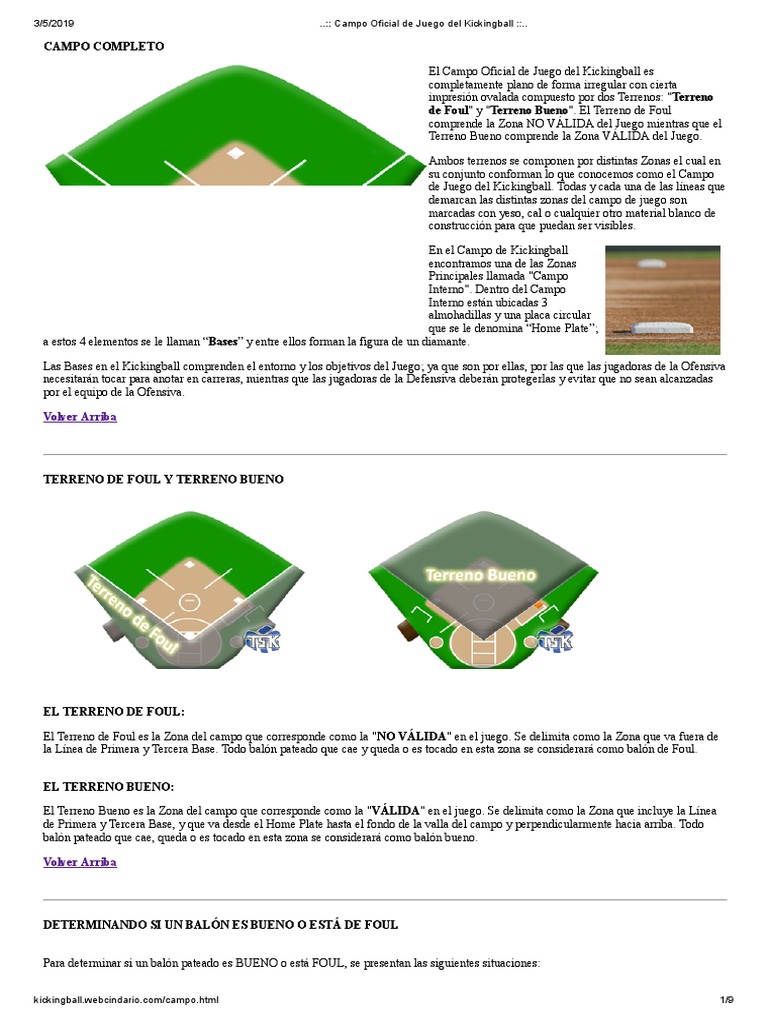 Campo Oficial de Juego Del Kickingball | PDF | Campo de béisbol ...