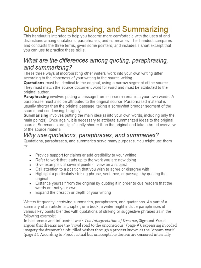 What Are The Differences Among Quoting, Paraphrasing, and Summarizing ...