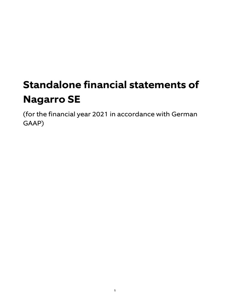 Standalone Financial Statements of Nagarro SE: (For The Financial Year ...