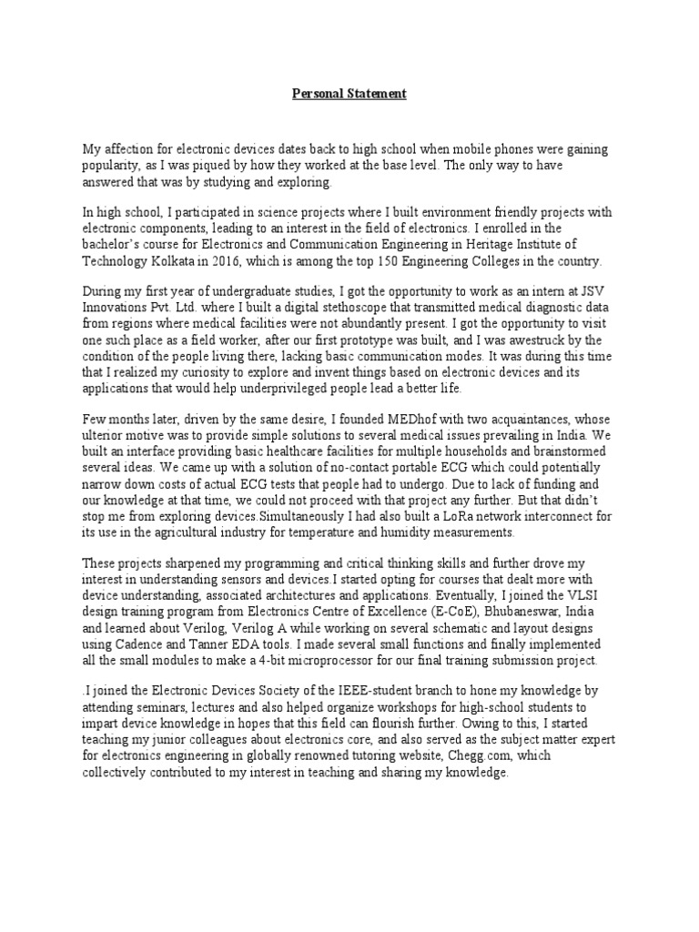 Personal Statement | PDF | Electronic Engineering | Electronics