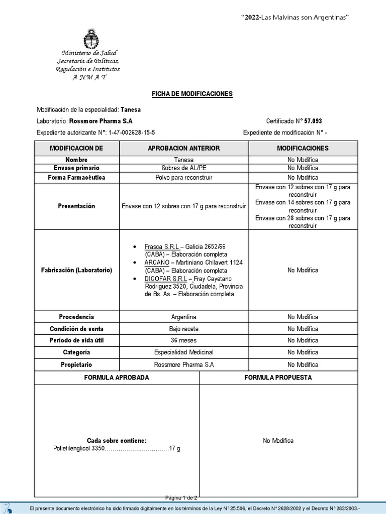 4 - Ficha de Modificaciones - Tanesa | PDF | Cuidado de la salud