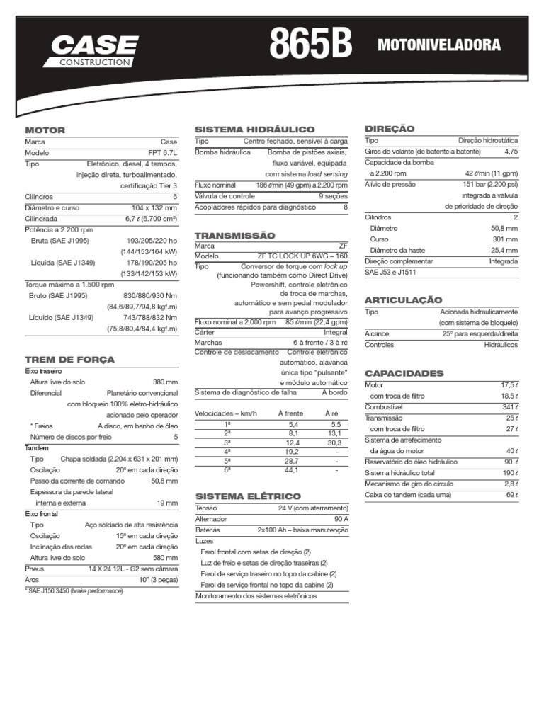 Case - 865B | PDF | Pneu | Motores