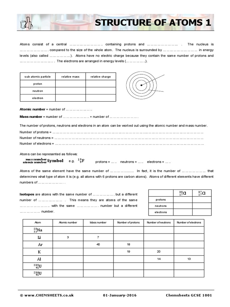 Chemsheets GCSE 1001 Structure of Atoms 1 1 | PDF | Atoms | Proton