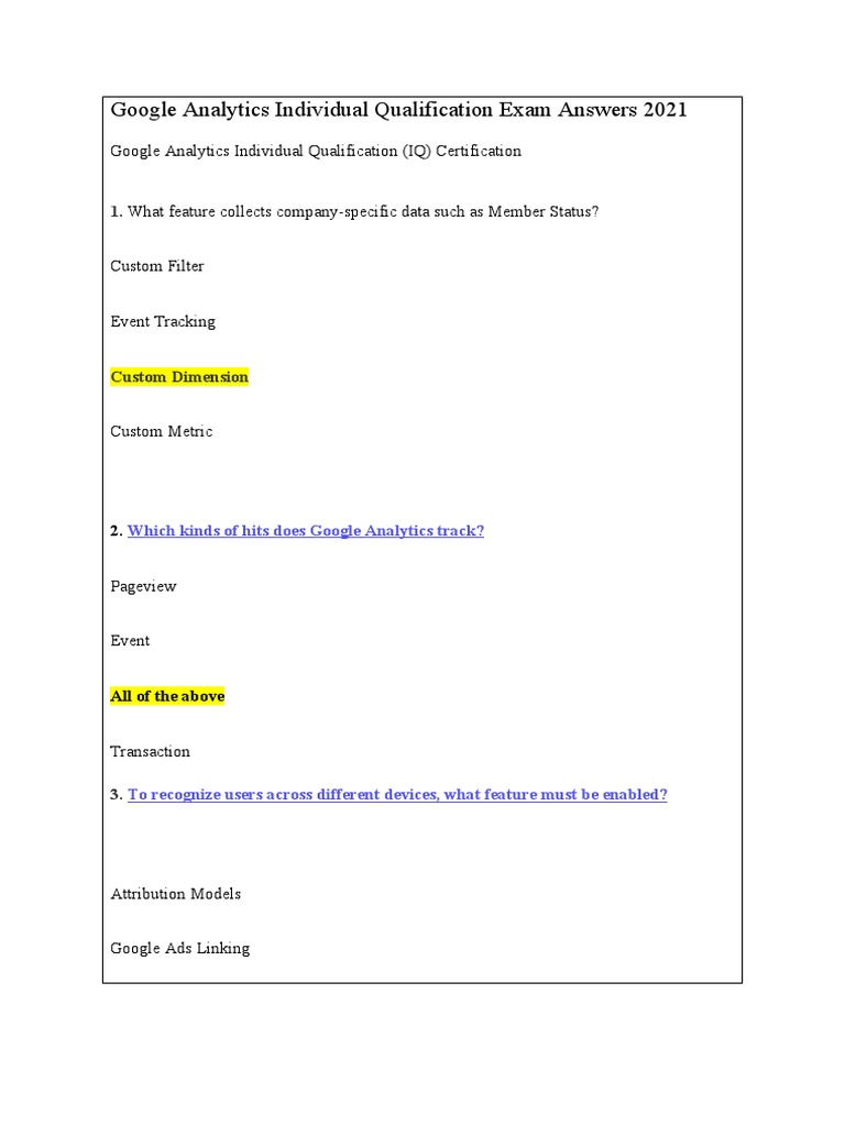 Google Analytics Individual Qualification Exam Answers 2021 | PDF | Analytics | Search Engine ...