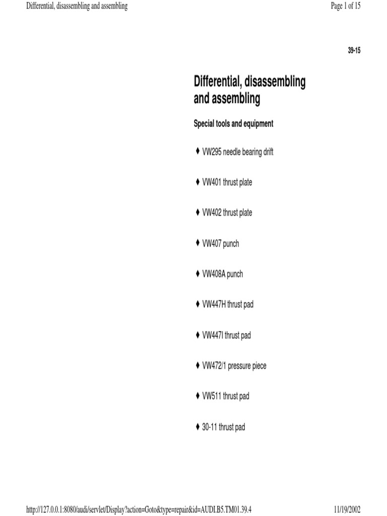 39-15 Differential Disassemble & Assemble | PDF | Gear | Bearing ...