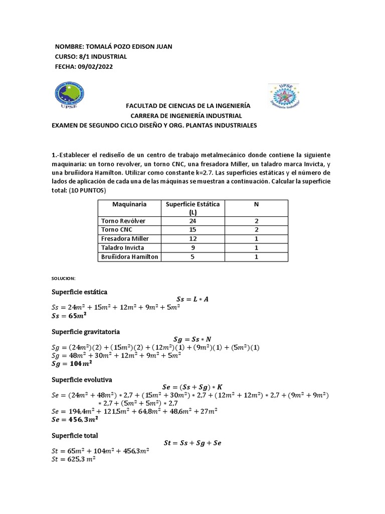 Examen Diseño y Organizacion Planta 09-02-2022 - Tomalá Edison - Dis y ... Examen Diseño y Organizacion Planta 09-02-2022 - Tomalá Edison - Dis y ...