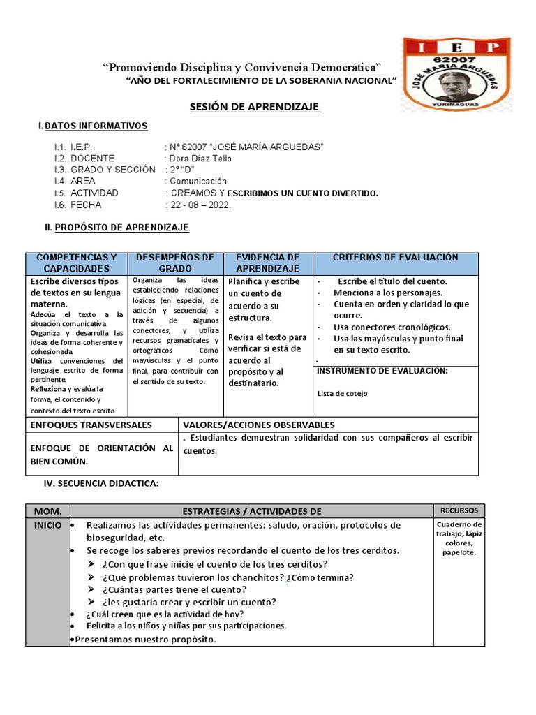 Sesión 22 - 08 Escribimos Un Cuento | PDF | Evaluación | Aprendizaje