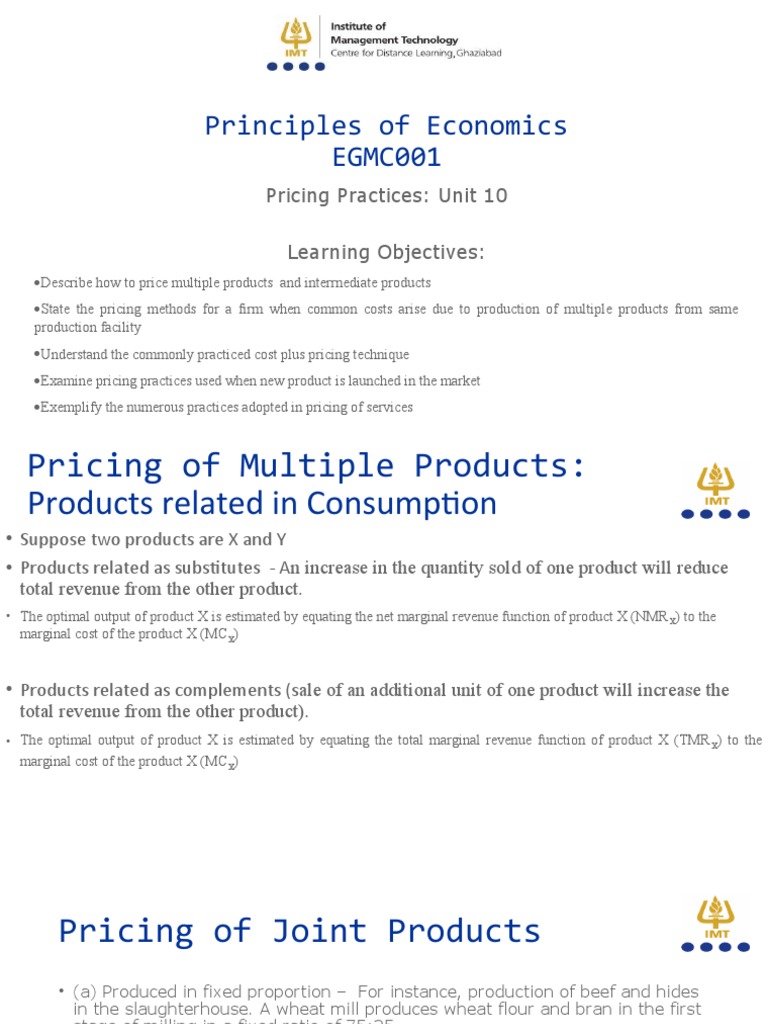 Principles of Economics EGMC001: Pricing Practices: Unit 10 Learning ...