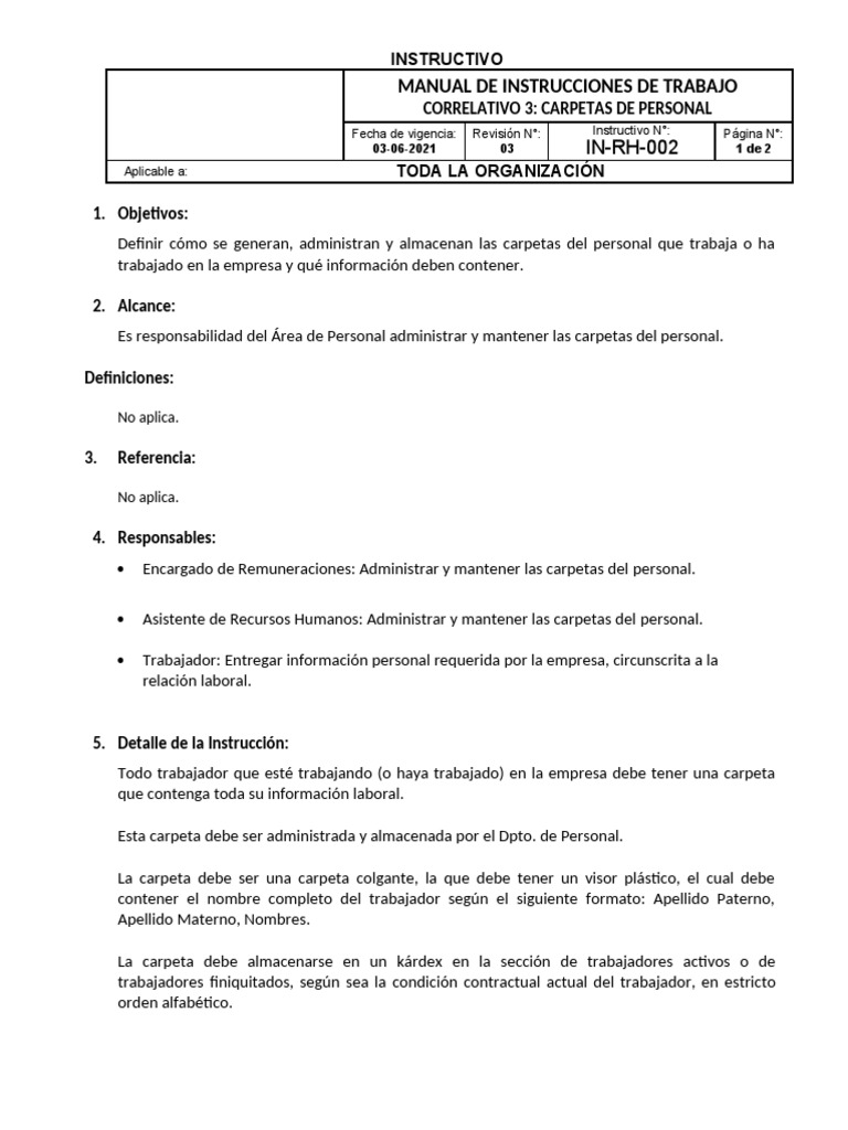 Instructivo para Carpetas de Personal | PDF | Finanzas y dinero