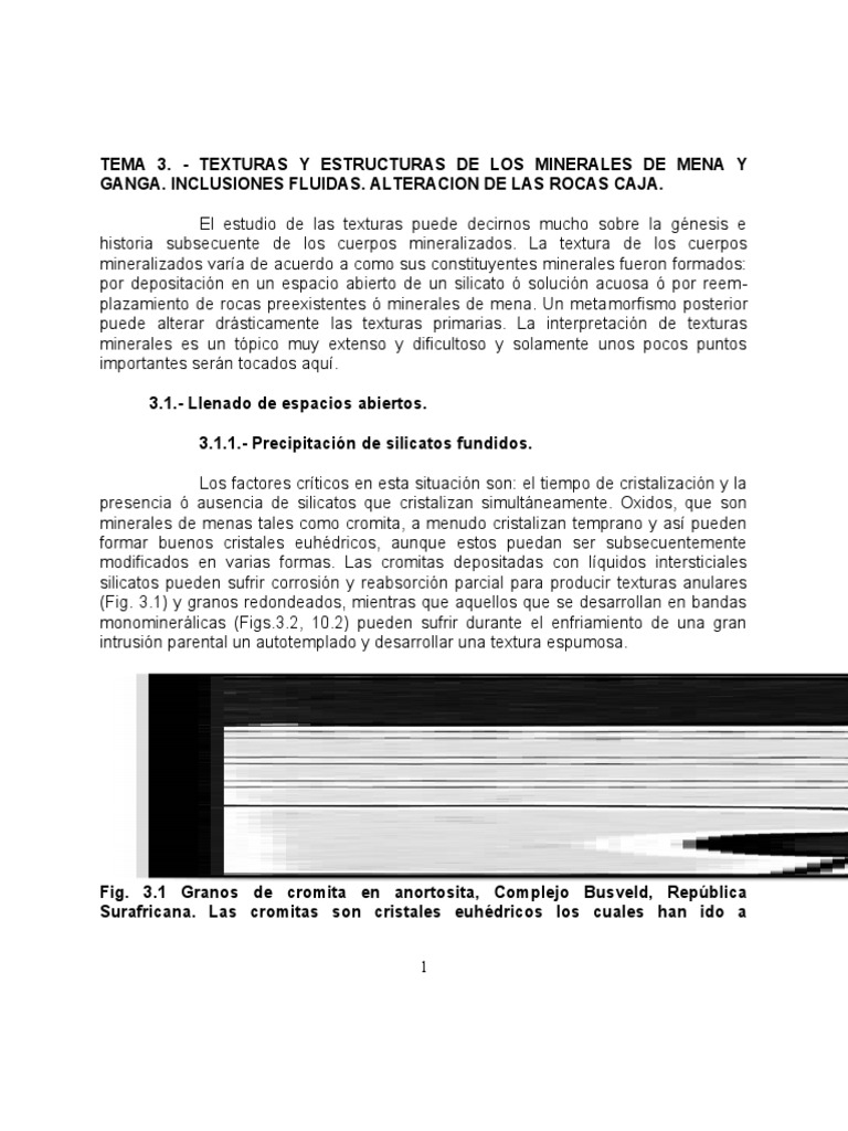 Tema 3. Texturas y Estructuras de Los Minerales de Mena y Ganga. Inclusiones Fluidas. Alteracion ...