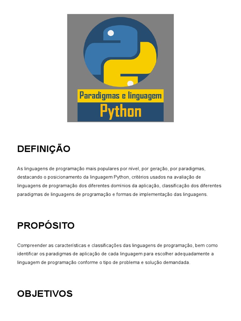 Paradigmas E Linguagem Python Download Grátis Pdf Linguagem De