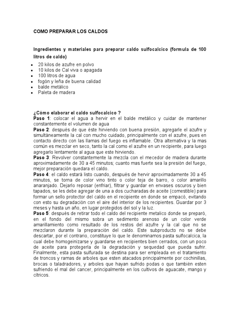 Cómo hacer caldo sulfocalcico eficaz | PDF | Agua | Caldo