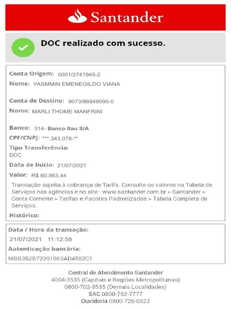 Comprovante Santander | PDF