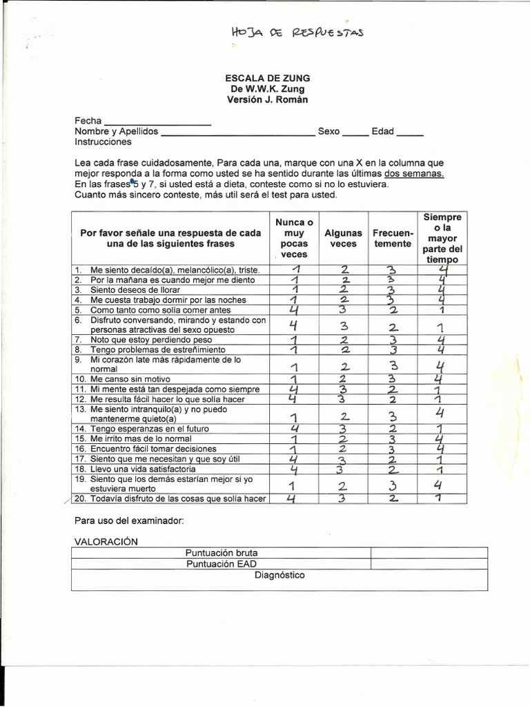 Escala de Zung: Evaluación del Estado Ánimo | PDF