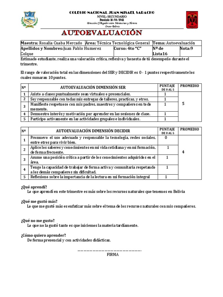 AUTOEVALUACIÓN | PDF