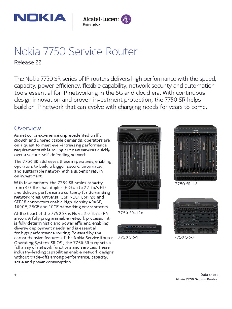 1 Data Sheet Nokia 7750 Service Router | PDF | Networking ...