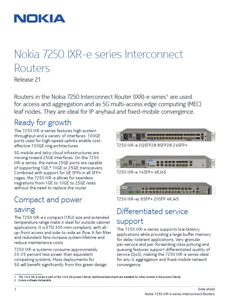 Nokia 7250 IXR-e Series Interconnect Routers: Ready For Growth | PDF ...