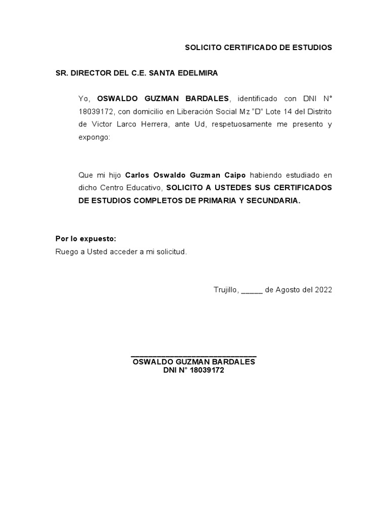 Solicito Certificado de Estudios | PDF
