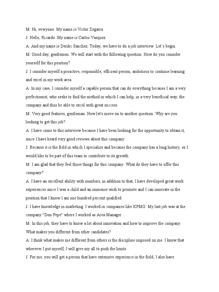 Job Interview Dialogue Transcript | PDF