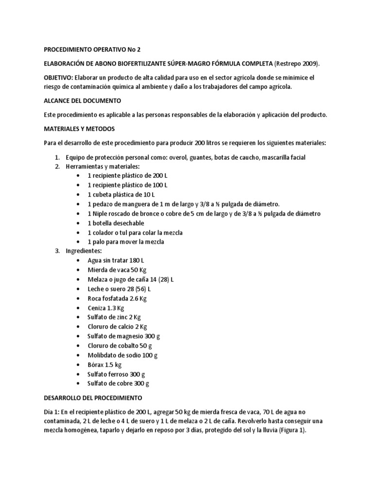 Biofertilizante Super Magro - Abono líquido | PDF | Melaza | Fertilizante