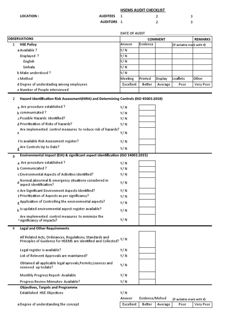 Checklist HSE Updated 2012.02.09 | PDF | Environmental Impact ...