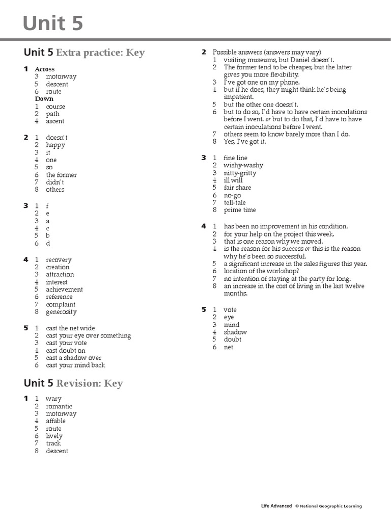 Unit 5: Extra Practice: Key | PDF | Cost Of Living