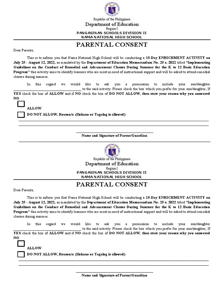 Parental Consent: Department of Education | PDF | Philippines