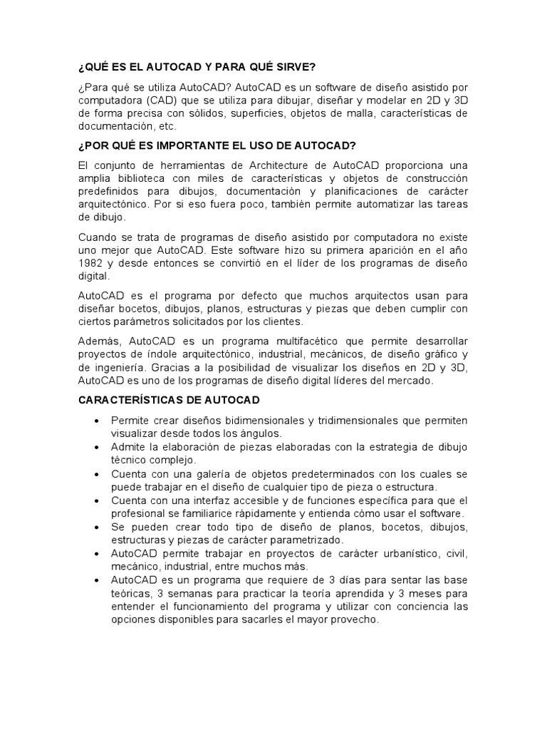 AutoCAD: Definición y Usos Principales | PDF | Cad automático | Diseño
